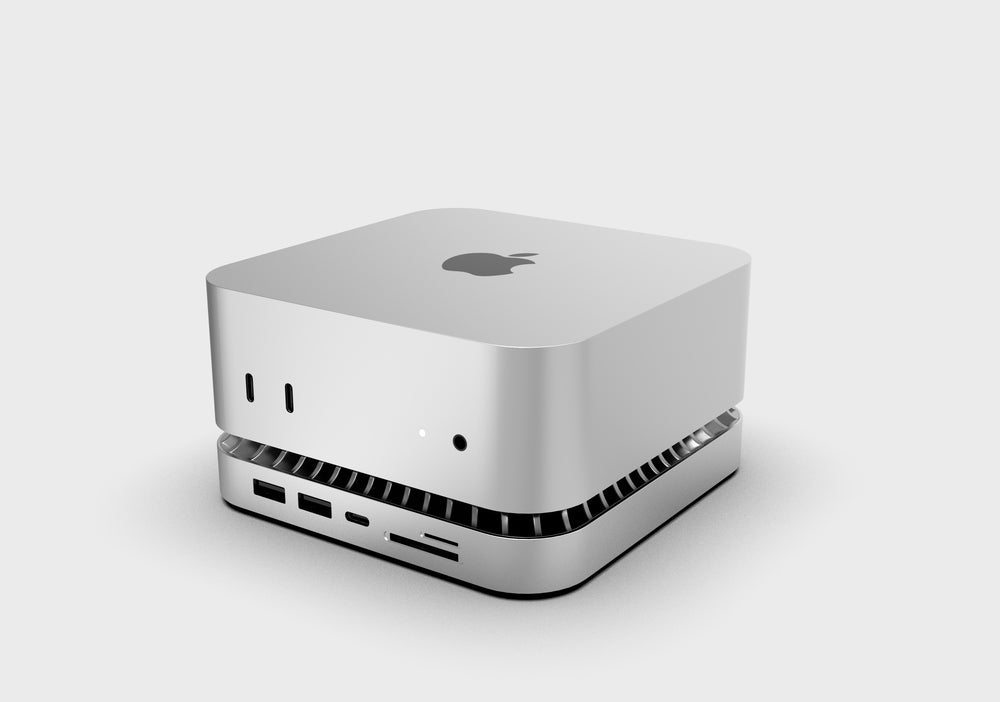 RayCue New M4/2024 Mac Mini Hub & Stand with NVMe/M.2 SATA SSD Enclosu