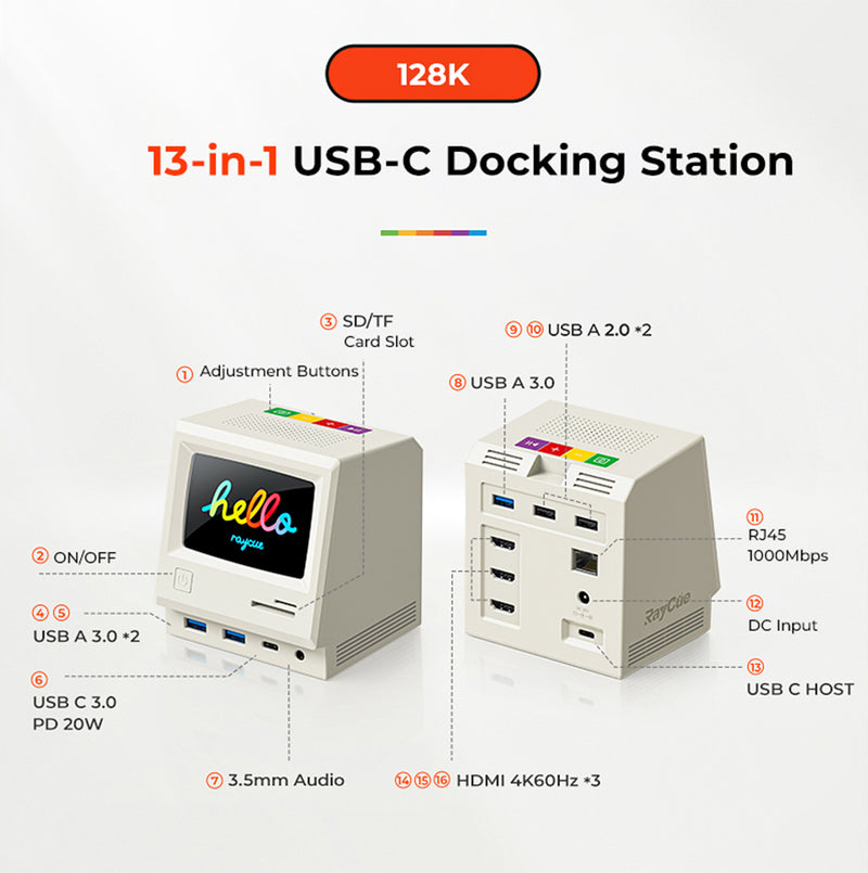 RayCue 128K: Retro Style Multifunctional Dock w/ Display