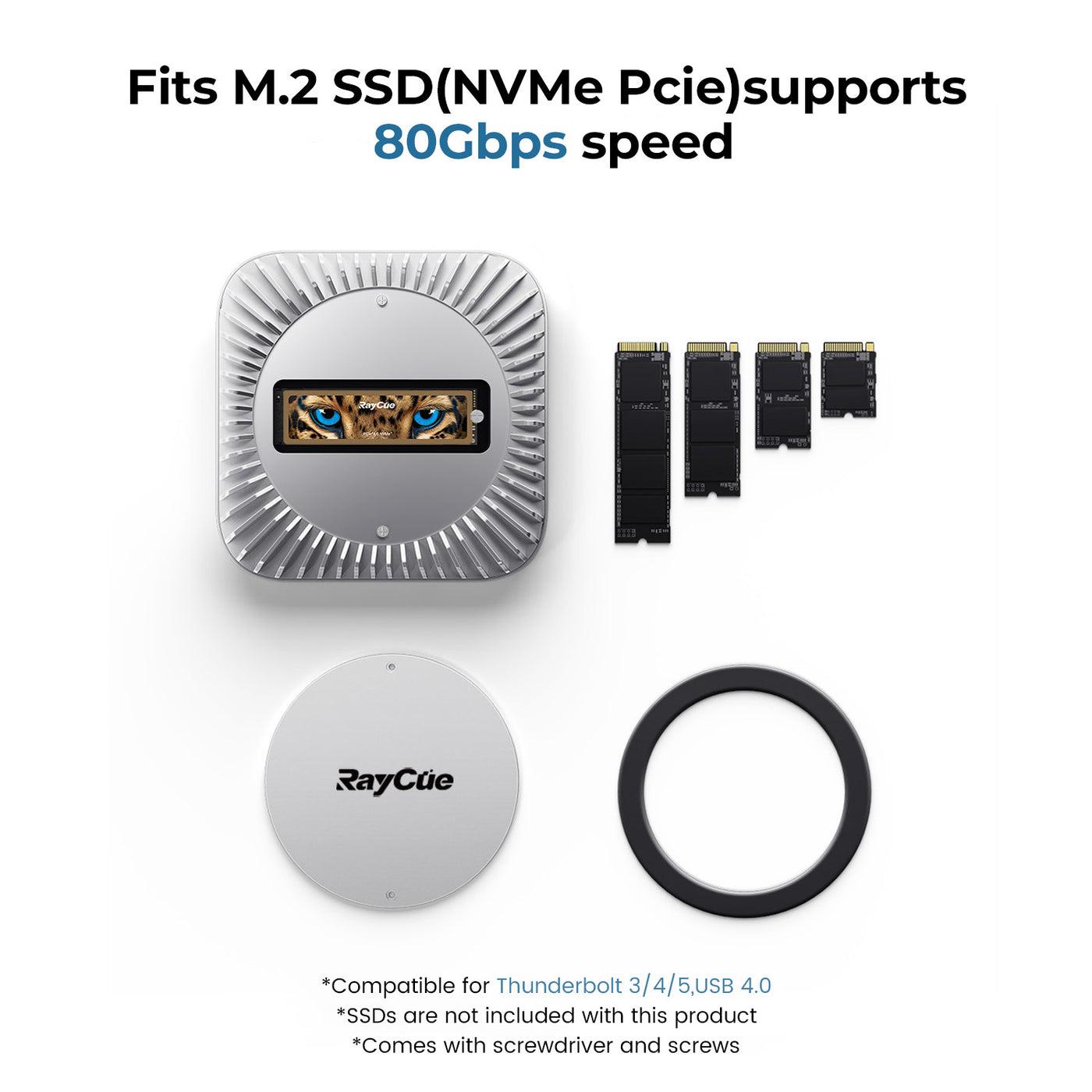 RayCue New M4/2024 Mac Mini Hub & Stand with NVMe/ M.2 SATA SSD Enclos