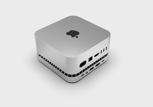 RayCue New M4/2024 Mac Mini Hub & Stand with NVMe/ M.2 SATA SSD Enclos