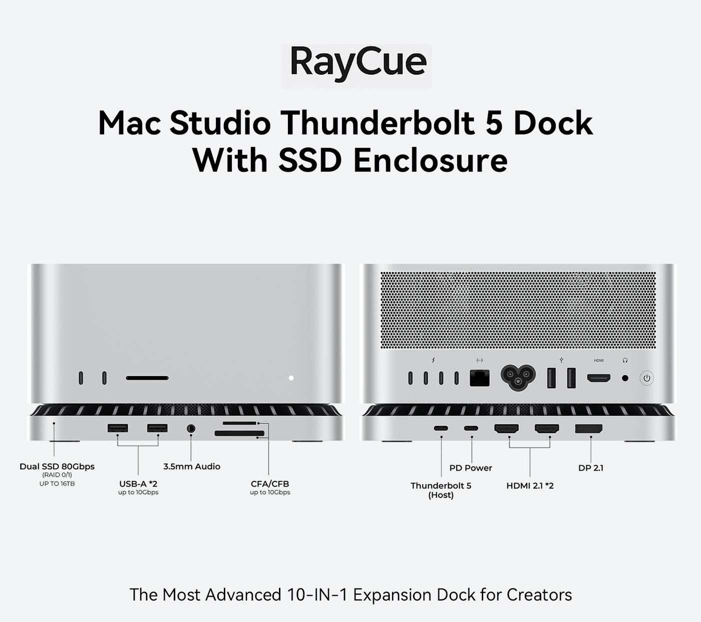 RayCue 10-in-1 80Gbps Dock For Mac Studio (M4 Max or M3 Ultra) Pre-Ord