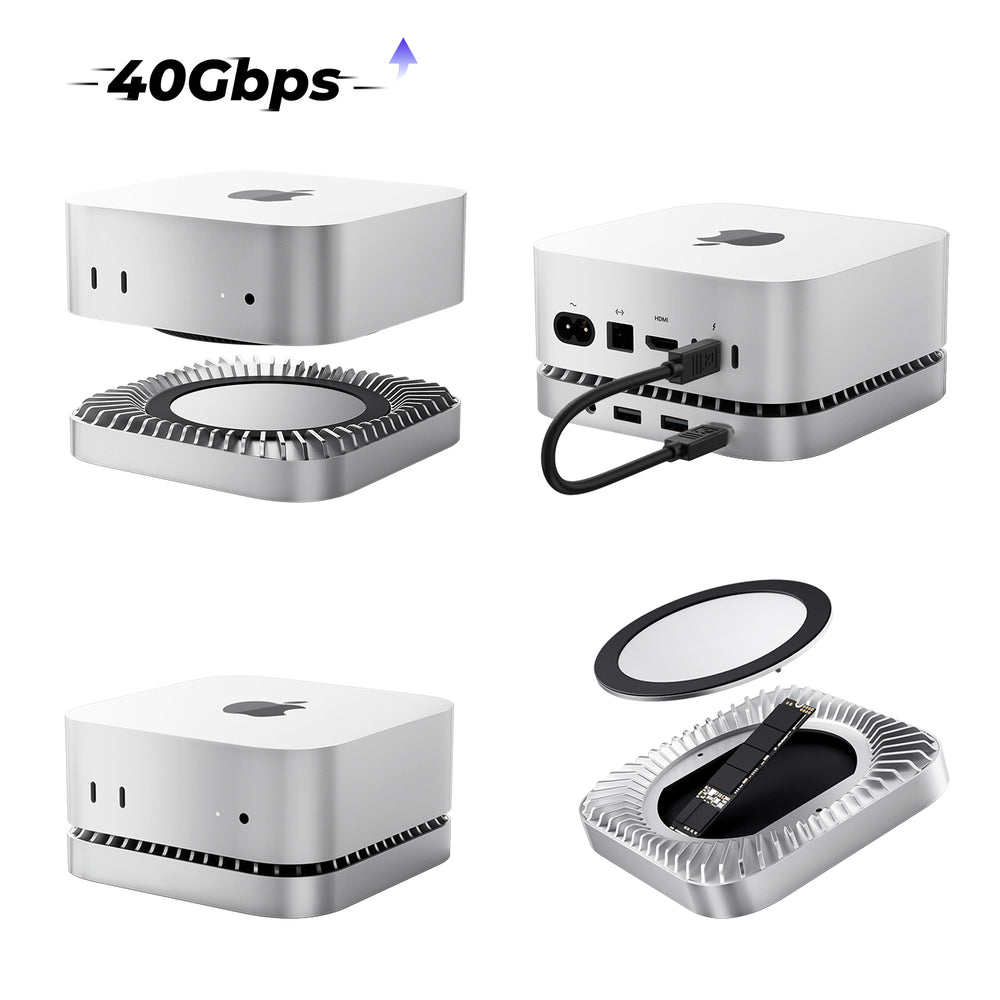 RayCue New M4/2024 Mac Mini Hub & Stand with NVMe/ M.2 SATA SSD Enclos
