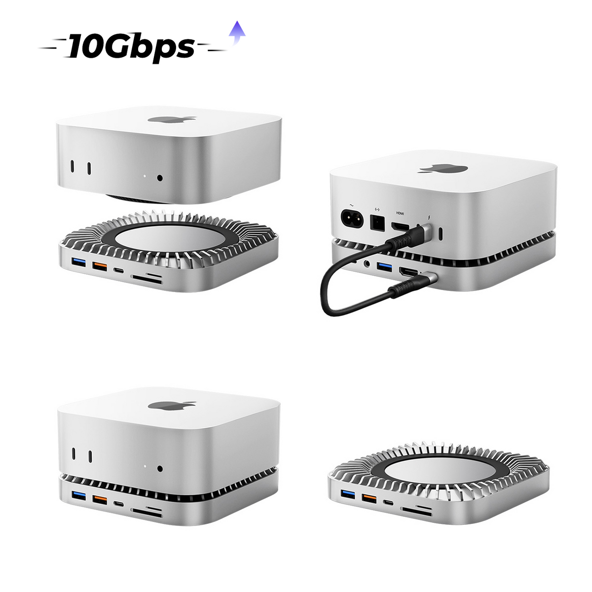 RayCue New M4/2024 Mac Mini Hub & Stand with NVMe/ M.2 SATA SSD Enclos