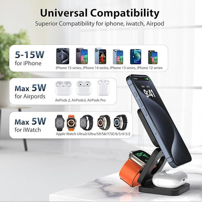 3-In-1 Foldable Magnetic Wireless Charger & Stand Kit