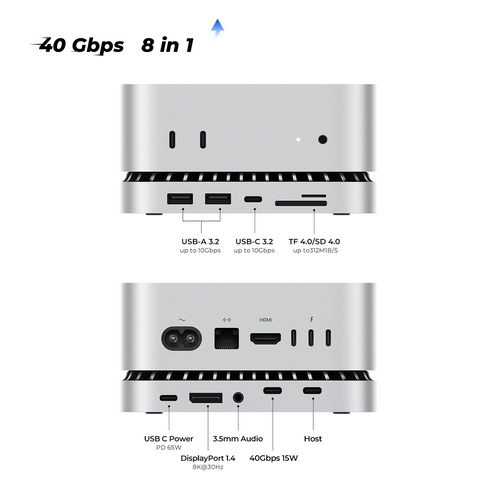 RayCue New M4/2024 Mac Mini Hub & Stand with NVMe/ M.2 SATA SSD Enclos