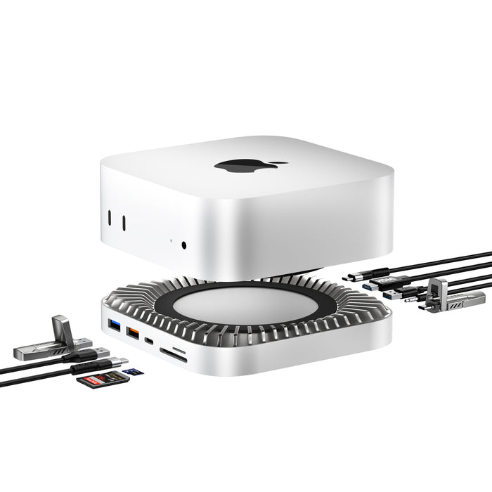 RayCue New M4/2024 Mac Mini Hub & Stand with NVMe/ M.2 SATA SSD Enclos
