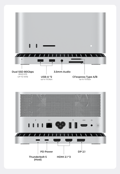 RayCue 10-in-1 80Gbps Dock For Mac Studio (M4 Max or M3 Ultra) Pre-Ord