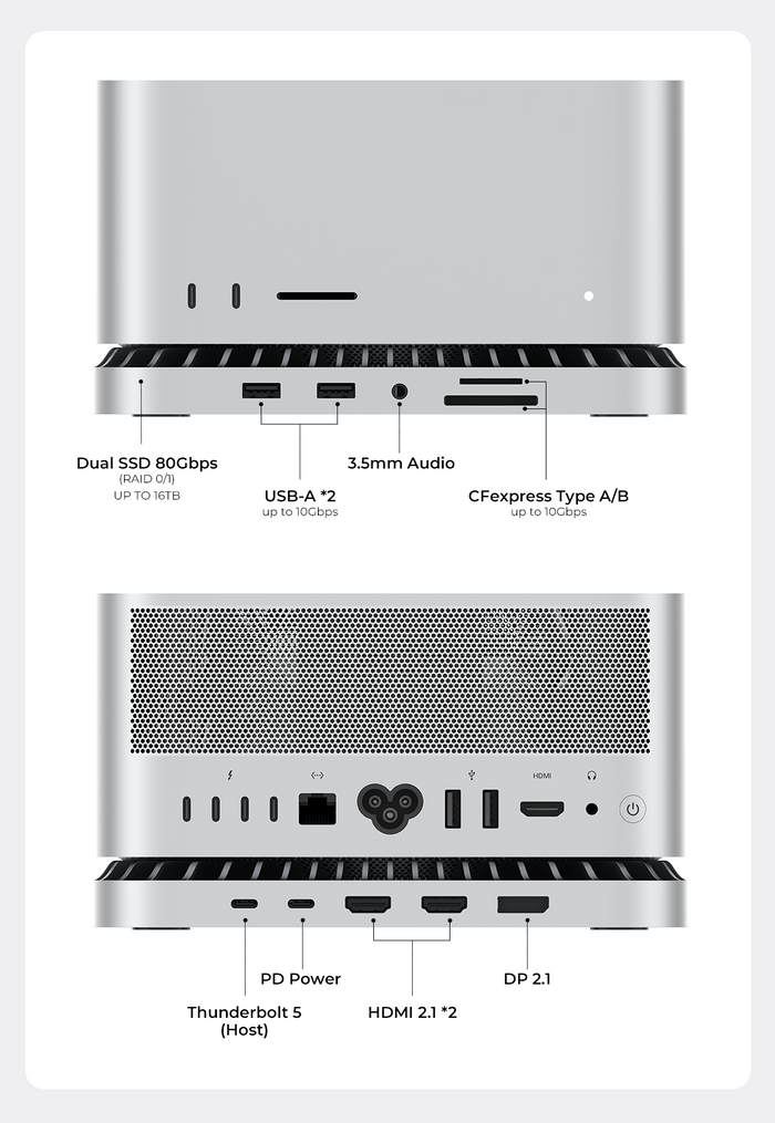 RayCue 10-in-1 80Gbps Dock For Mac Studio (M4 Max or M3 Ultra) Pre-Ord