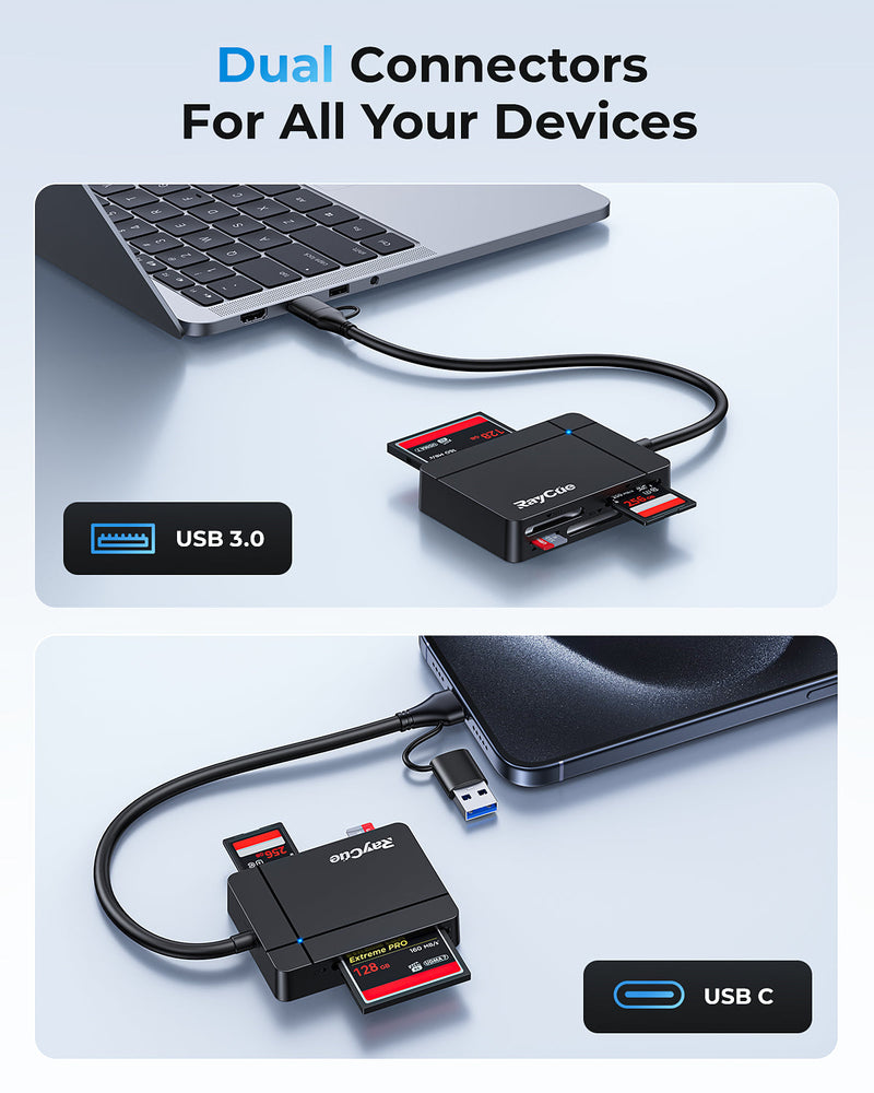 RayCue USB C USB3.0 Multi SD Card Reader, 7 in1 Memory Card Reader for