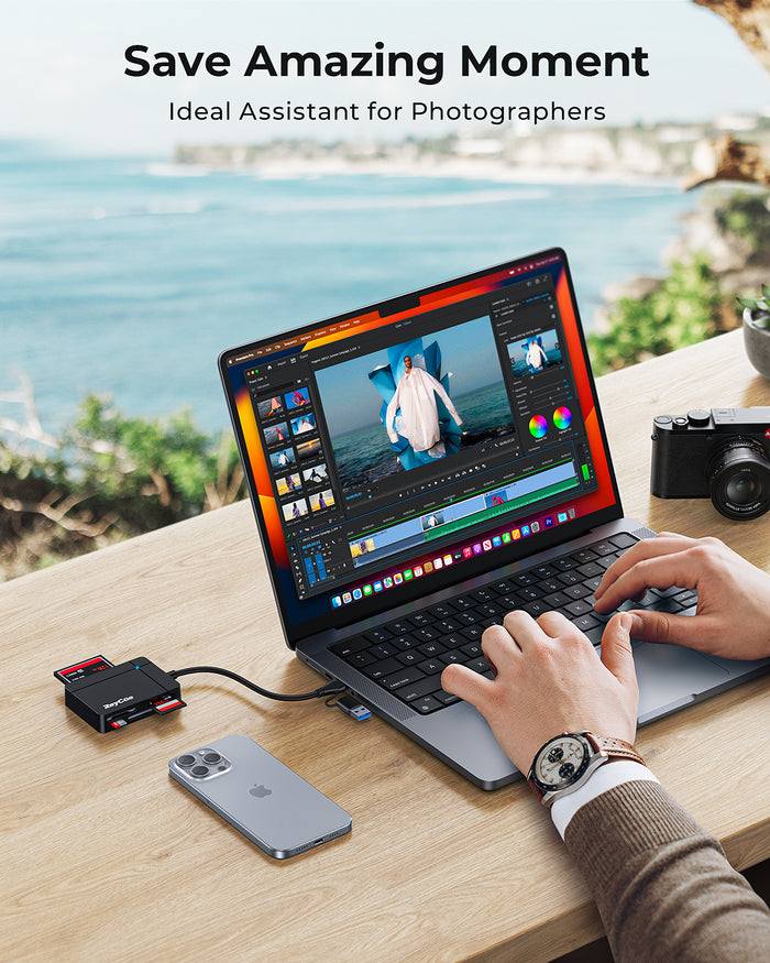 RayCue USB C USB3.0 Multi SD Card Reader, 7 in1 Memory Card Reader for