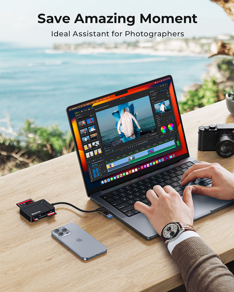 RayCue USB C USB3.0 Multi SD Card Reader, 7 in1 Memory Card Reader for