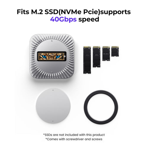 RayCue New M4/2024 Mac Mini Hub & Stand with NVMe/ M.2 SATA SSD Enclos