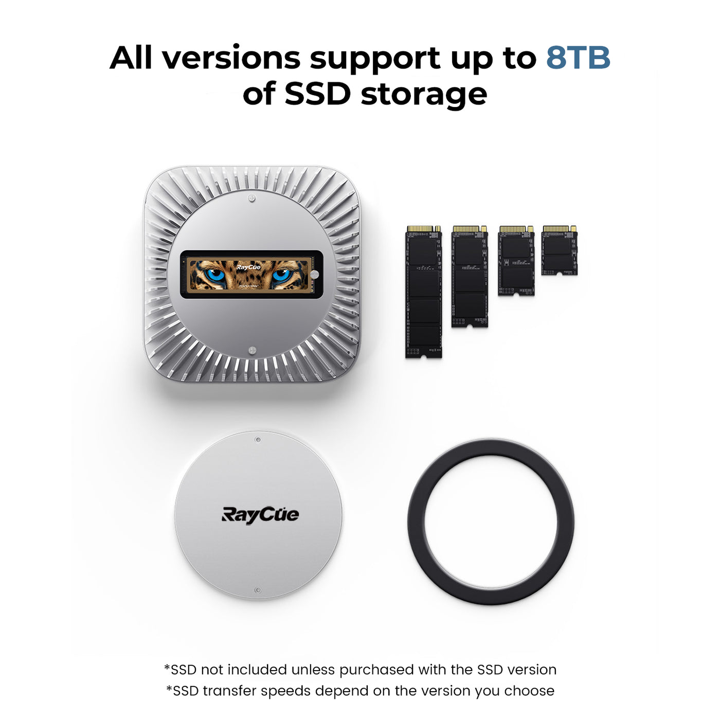 RayCue New M4/2024 Mac Mini Hub & Stand with NVMe/ M.2 SATA SSD Enclos